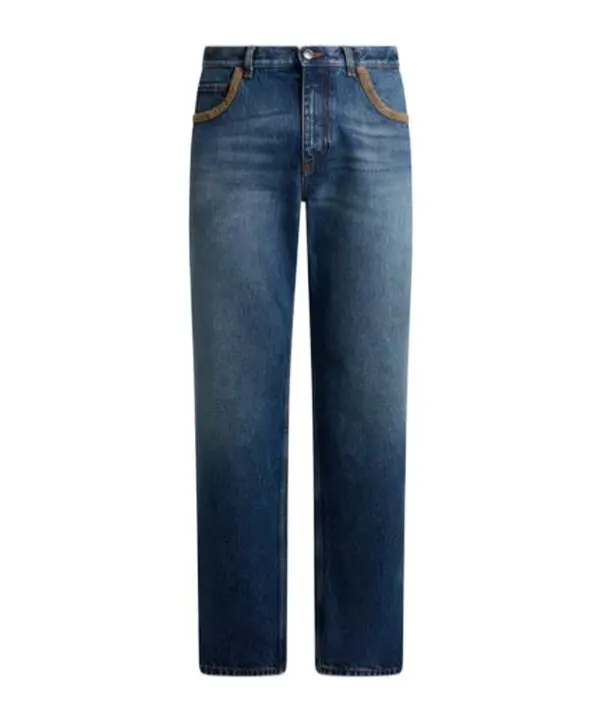 Etro Straight Paisley-trim Jeans - Blue