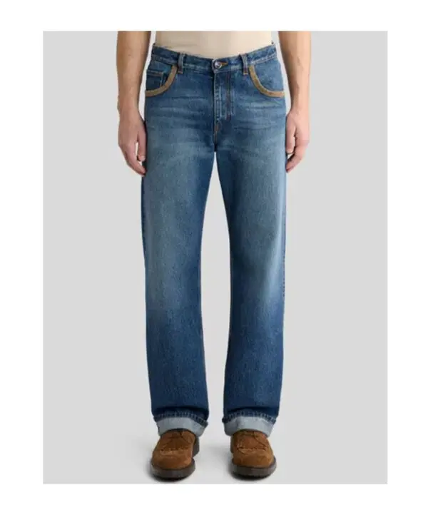 Etro Straight Paisley-trim Jeans - Blue