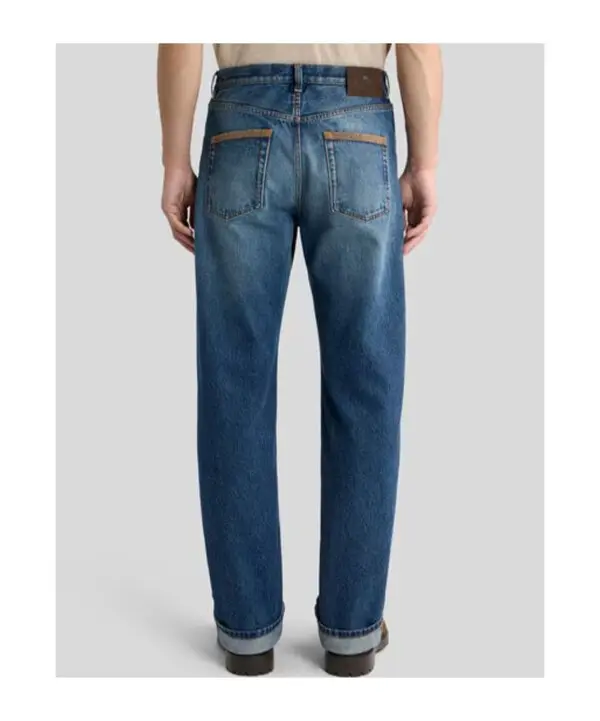 Etro Straight Paisley-trim Jeans - Blue