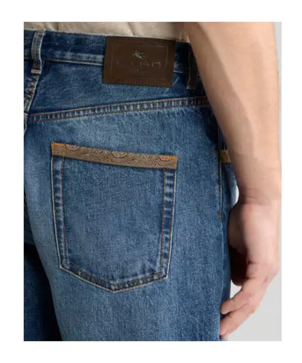 Etro Straight Paisley-trim Jeans - Blue