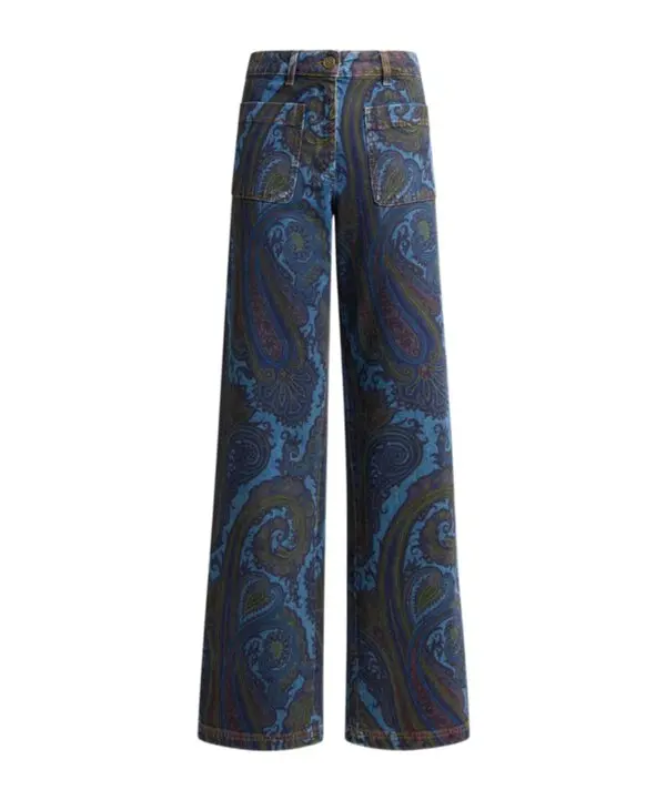 Etro Wide-leg Jeans With Paisley Motif - Light Blue