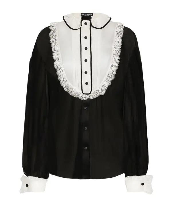 Dolce & Gabbana Dolce Gabbana Ruffle Detailed Chiffon Shirt - Black