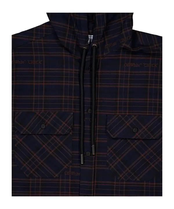 Off-White Hooded Plaid Shirt Jacket