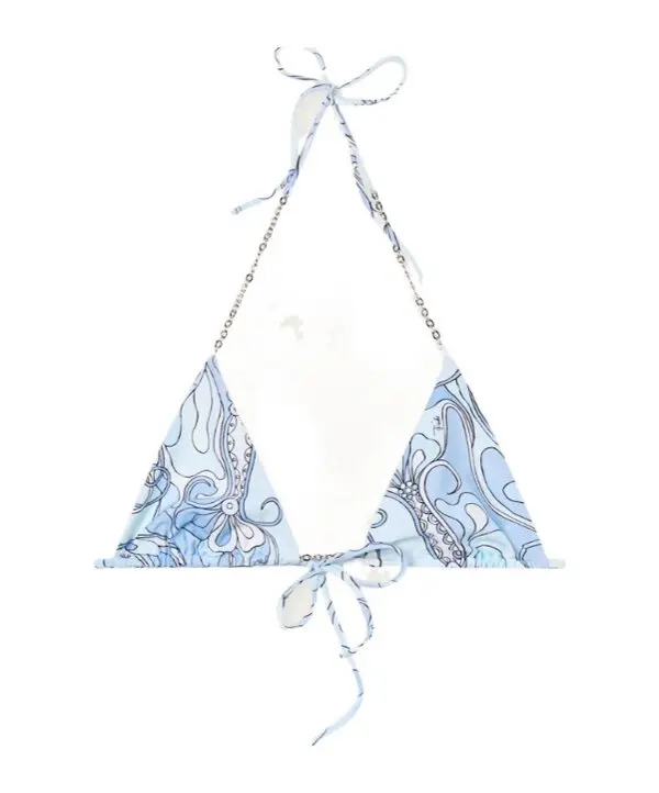 Emilio Pucci Orchidee-print Triangle Bikini Top - Light Blue