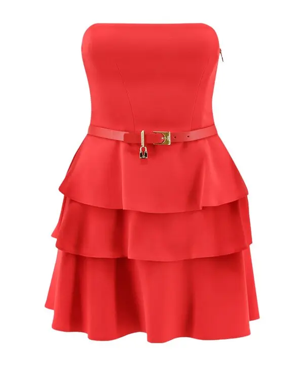 Elisabetta Franchi Belted Tiered Mini Dress - Red
