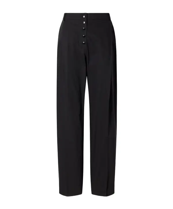 ST. AGNI Pleated Wool Wide-leg Pants - Black