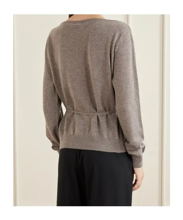 ST. AGNI Asymmetrical Belted Cashmere Cardigan