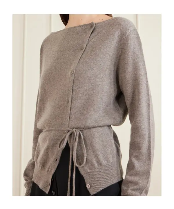 ST. AGNI Asymmetrical Belted Cashmere Cardigan