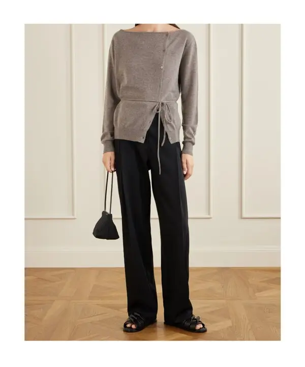 ST. AGNI Asymmetrical Belted Cashmere Cardigan
