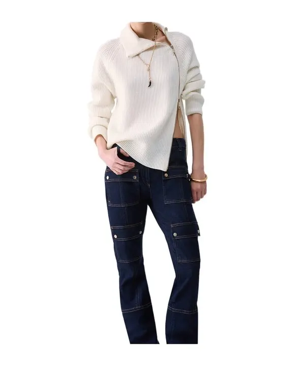 Liu Jo Wool Blend Sweater With Asymmetrical Zip And Lapel