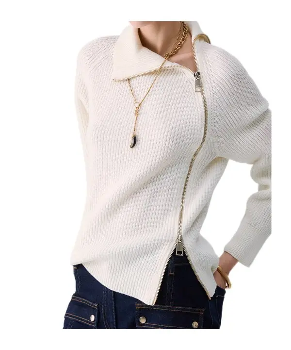 Liu Jo Wool Blend Sweater With Asymmetrical Zip And Lapel