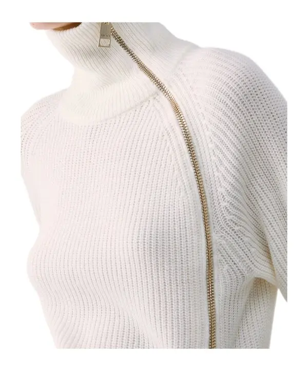 Liu Jo Wool Blend Sweater With Asymmetrical Zip And Lapel