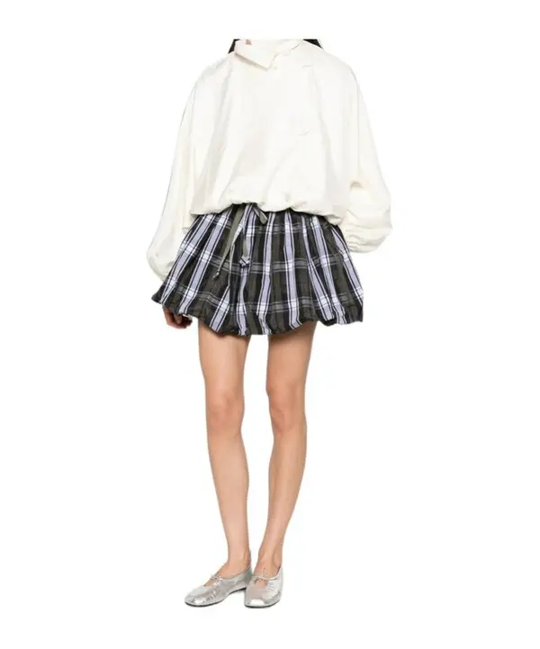 PATOU Tartan Print Bubble Hem Skirt - White