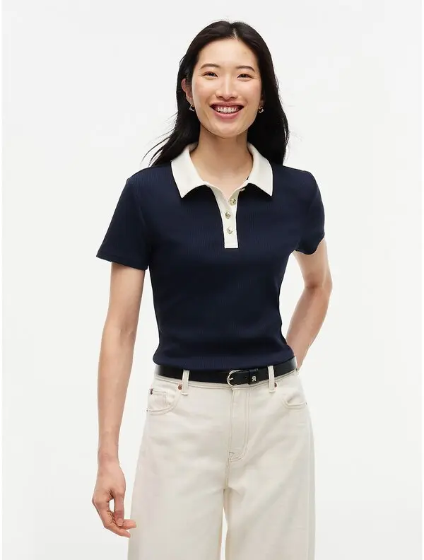 Tommy Hilfiger Ribbed Polo With Gold-tone Buttons