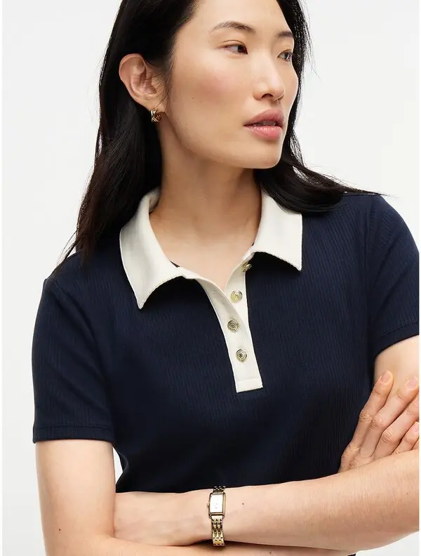 Tommy Hilfiger Ribbed Polo With Gold-tone Buttons