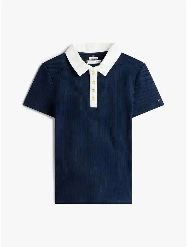 Tommy Hilfiger Ribbed Polo With Gold-tone Buttons