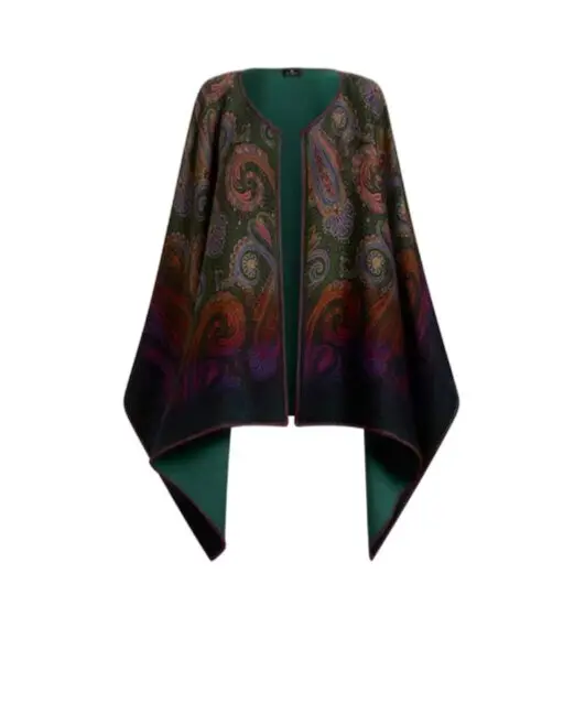 Etro Reversible Wool Cape With Degradé Paisley Motif