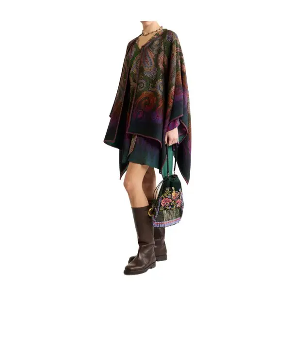 Etro Reversible Wool Cape With Degradé Paisley Motif