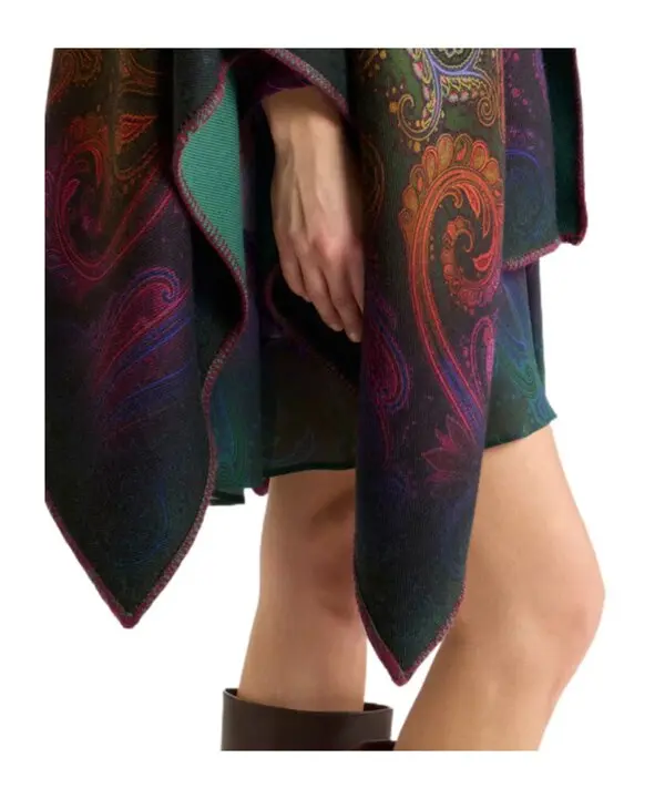 Etro Reversible Wool Cape With Degradé Paisley Motif
