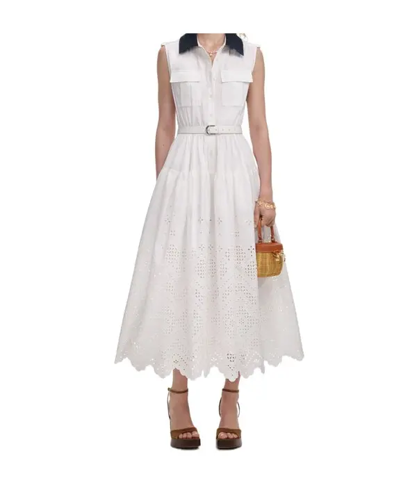 SELF-PORTRAIT Sleeveless Belted Midi Dress