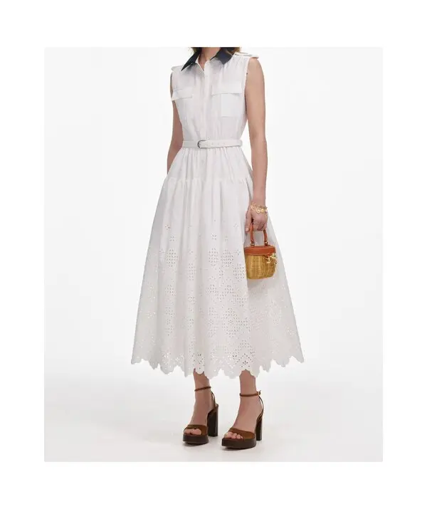 SELF-PORTRAIT Sleeveless Belted Midi Dress