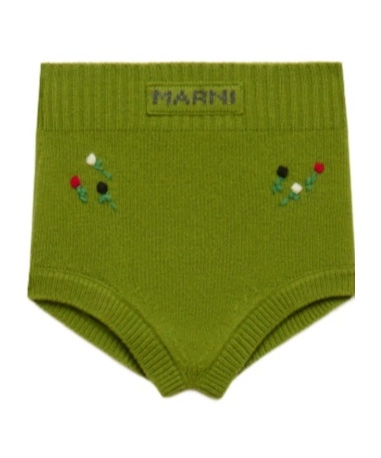 Marni Hand-embroidered Wool-cashmere Briefs - Green