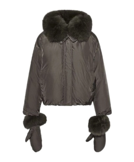 YVES SALOMON Short Technical Fabric Down Jacket With Detachable Fox Fur Collar