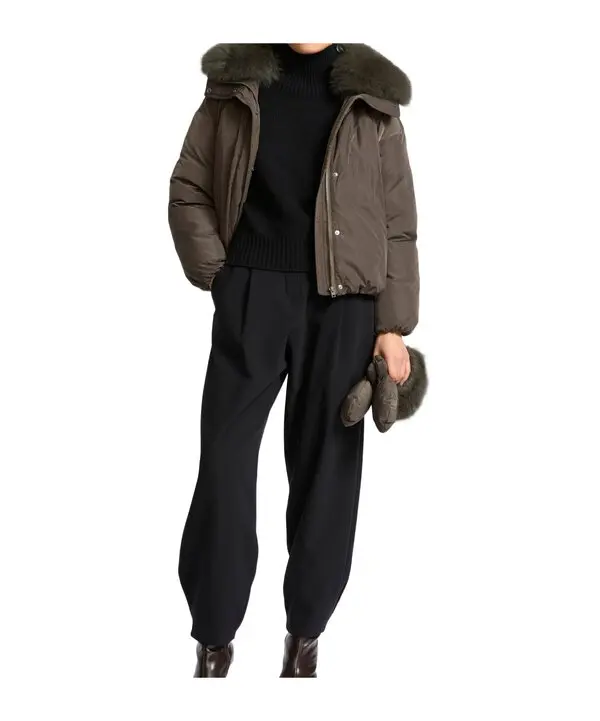 YVES SALOMON Short Technical Fabric Down Jacket With Detachable Fox Fur Collar