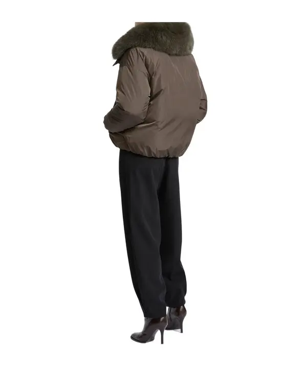 YVES SALOMON Short Technical Fabric Down Jacket With Detachable Fox Fur Collar