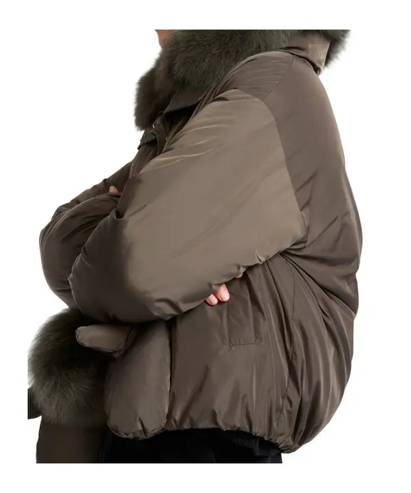 YVES SALOMON Short Technical Fabric Down Jacket With Detachable Fox Fur Collar