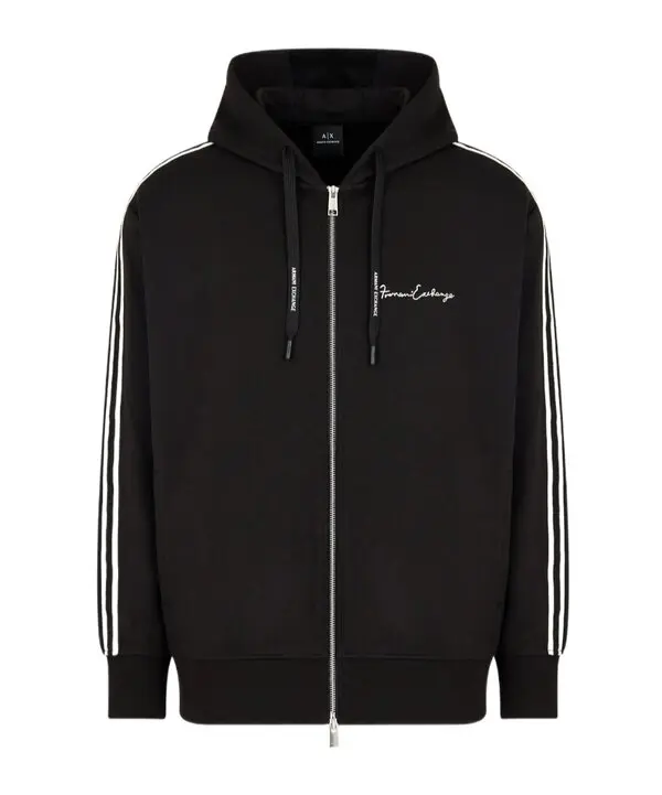 Armani Exchange Zipper Cardigan Hooded Retro Sporty Sweatshirt - Black