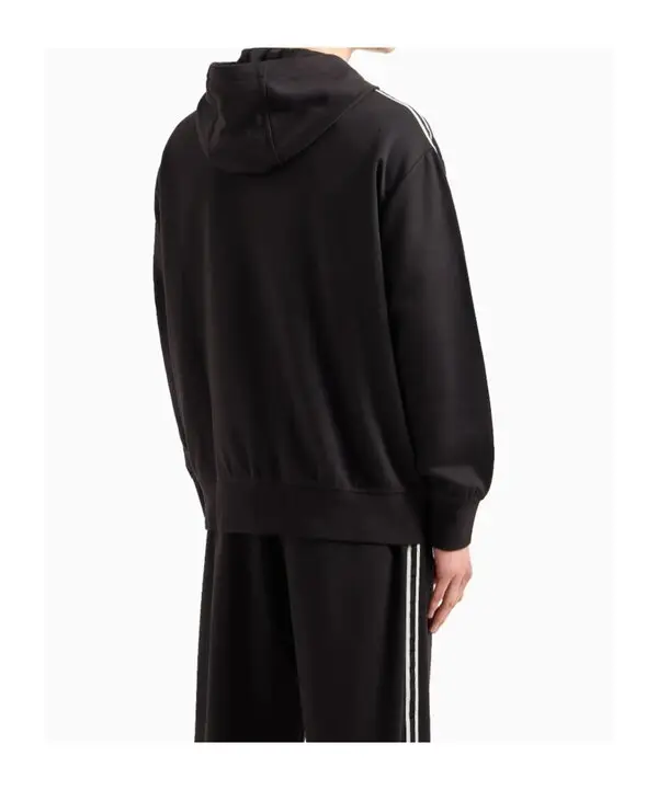 Armani Exchange Hooded Zipper Cardigan With Sporty Stripes - Black
