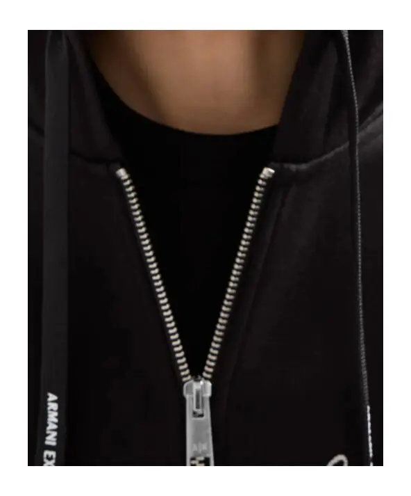 Armani Exchange Hooded Zipper Cardigan With Sporty Stripes - Black
