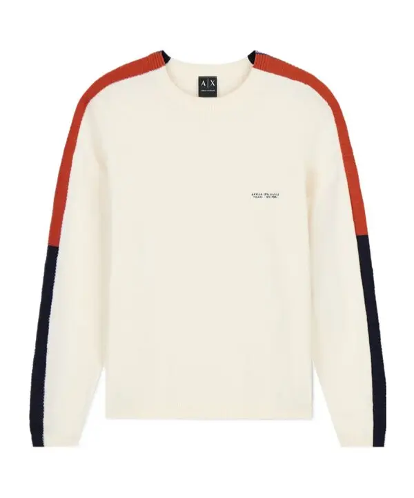 Armani Exchange Long-sleeved Color-blocked Knit Sweater - Off-white