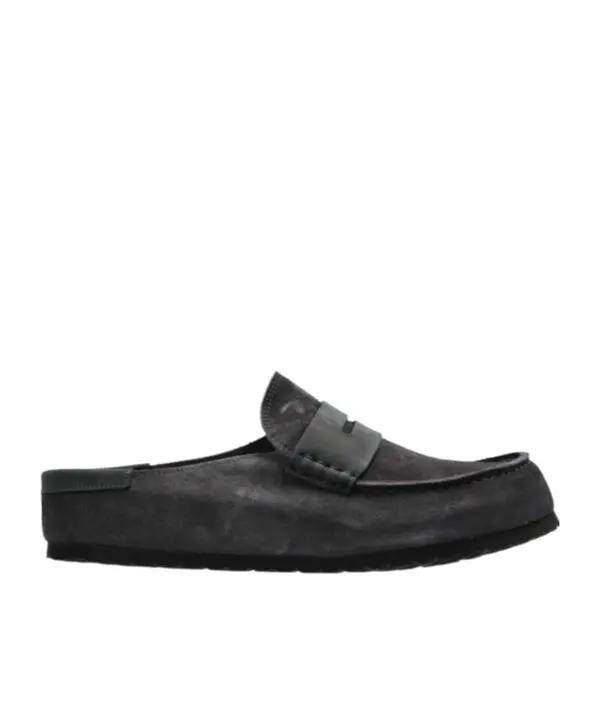 BIRKENSTOCK Round-toe Slip-on Slides - Charcoal