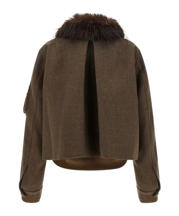 Sacai Melton Wool Bomber Jacket With Fur Accents