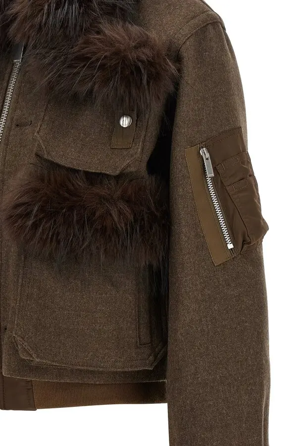 Sacai Melton Wool Bomber Jacket With Fur Accents