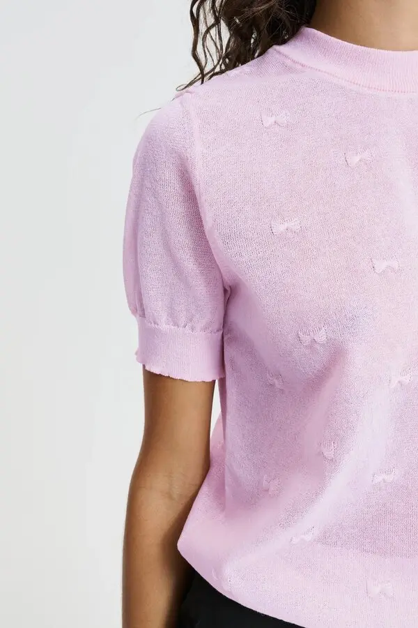Cecilie Bahnsen Pink Knit Top With Bow Embellishments