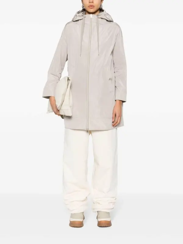 Herno Long Zip-up Coat With Drawstring Hood