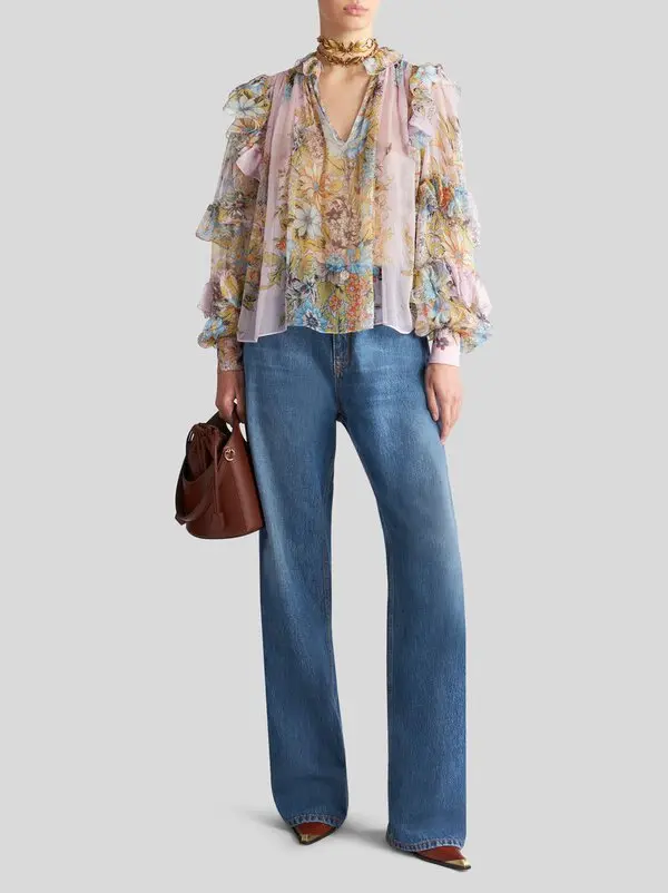 Etro Printed Silk Blouse With Ruching