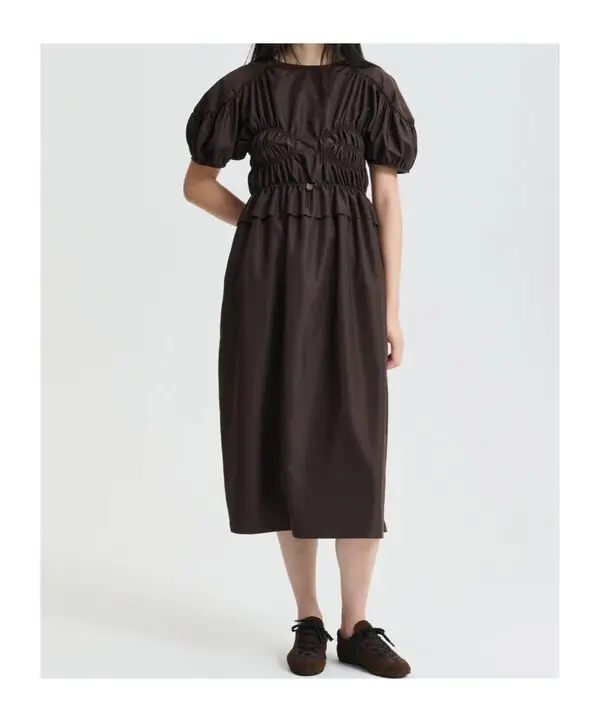 Cecilie Bahnsen Pleated Midi Dress With Drawstring Waist
