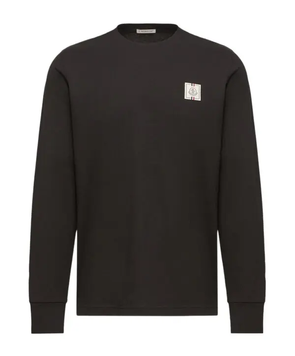 Moncler Tricolor Logo Long Sleeve Cotton T-shirt - Black