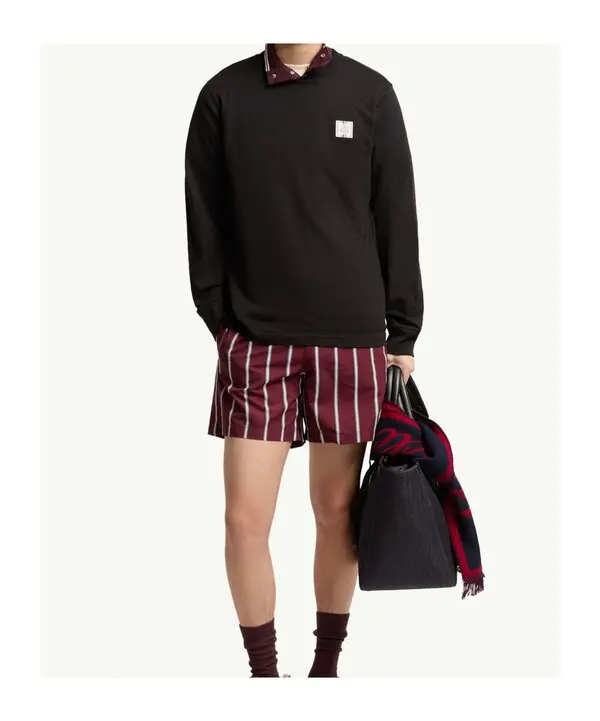 Moncler Tricolor Logo Long Sleeve Cotton T-shirt - Black