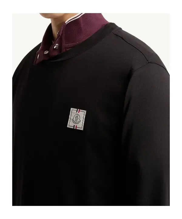Moncler Tricolor Logo Long Sleeve Cotton T-shirt - Black