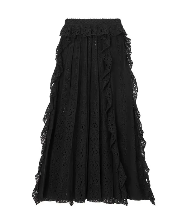 Chloé Open-knit Plissé Maxi Skirt - Black