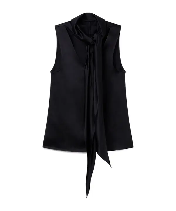 Stella McCartney Sleeveless High Collar Top With Tie Detail - Black