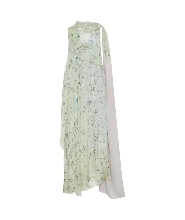 Givenchy Printed Draped Dress In Silk Chiffon With Lavallière - White