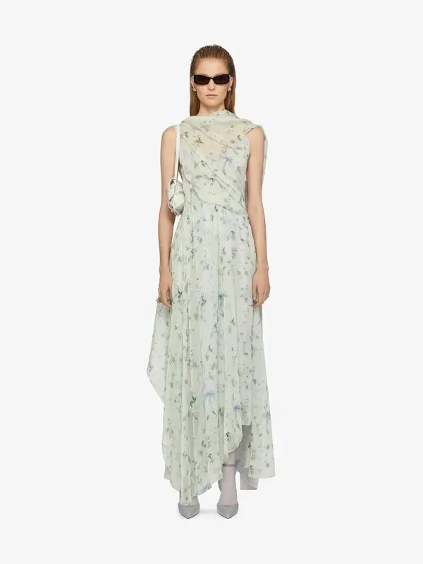 Givenchy Printed Draped Dress In Silk Chiffon With Lavallière