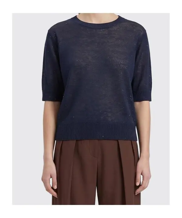 Brunello Cucinelli Sequined Short-sleeve Jumper - Navy Blue