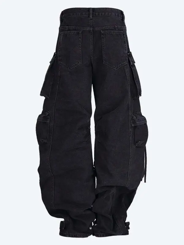Attico The Fern Wide-leg Cargo Jeans - Black